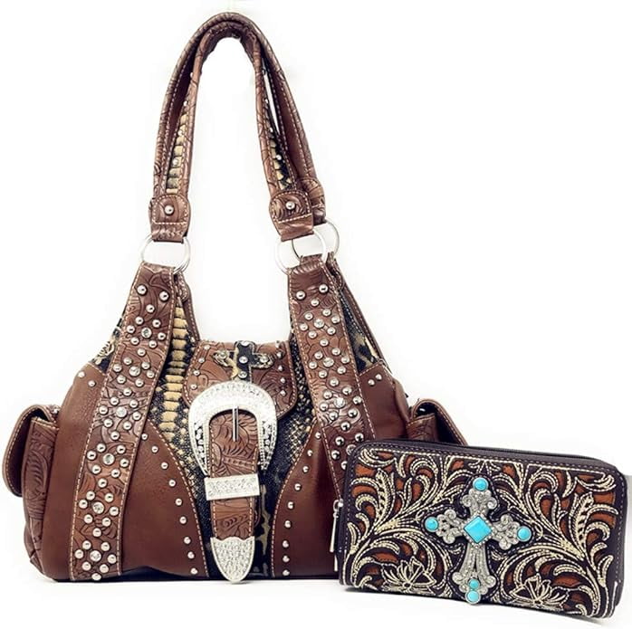 Rhinestone Metal Buckle Cowgirl Crocodile Leather Women's Handbag ...