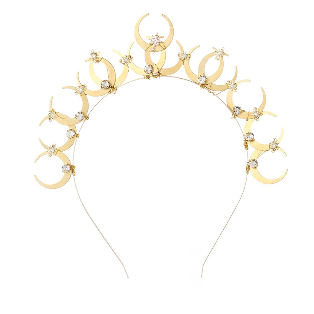 Rhinestone Moon Quality Crown Headband Gold Star Headpiece Crystal ...