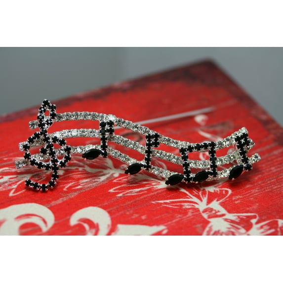 Just Love Jewels Rhinestone Silver and Black Music Notes Brooch, Music ...