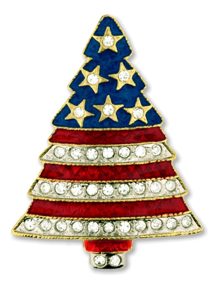 Rhinestone Patriotic Christmas Tree Holiday Brooch Pin - Walmart.com