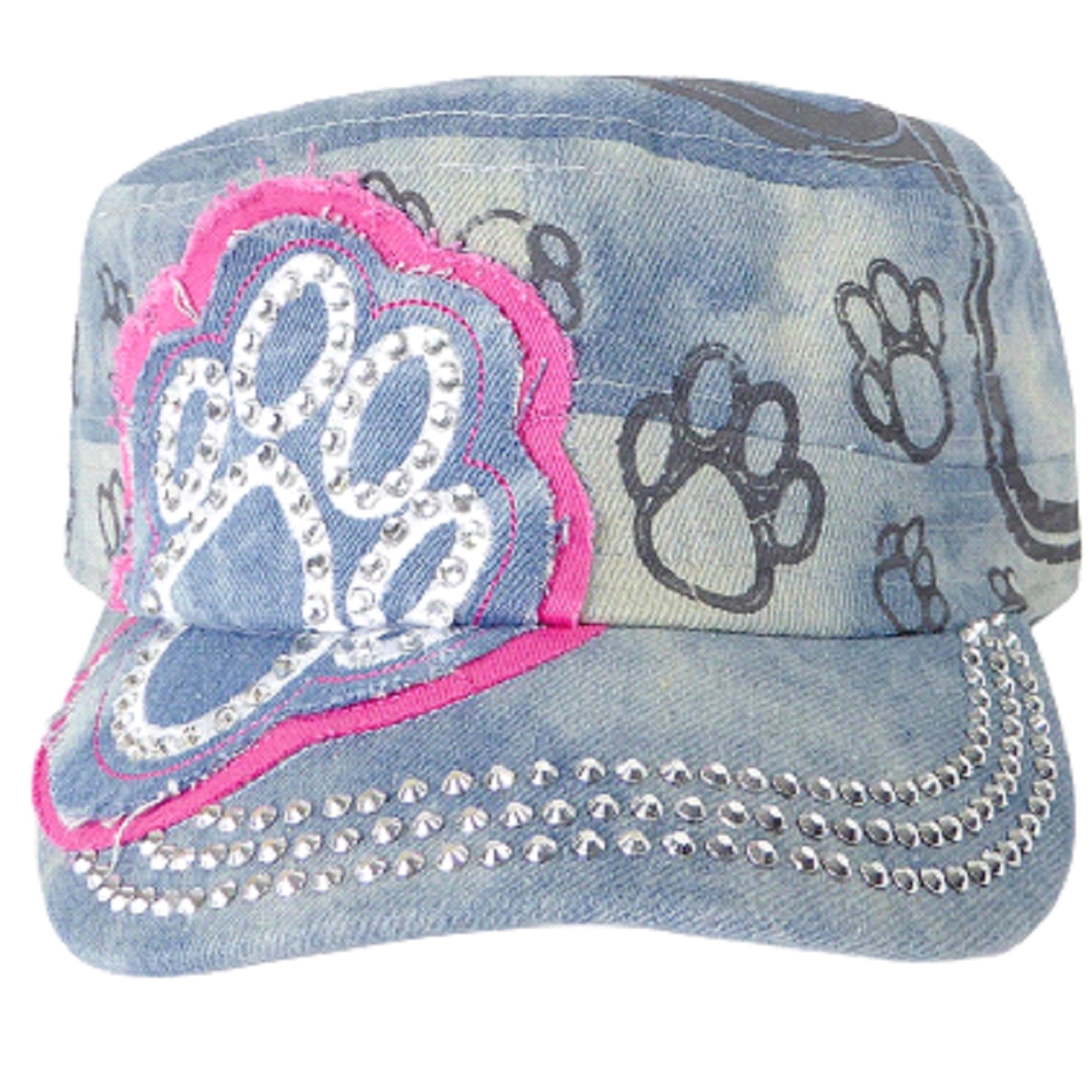 Rhinestone Paw Print Women's Cadet Cap - Splash Light Denim - Walmart.com