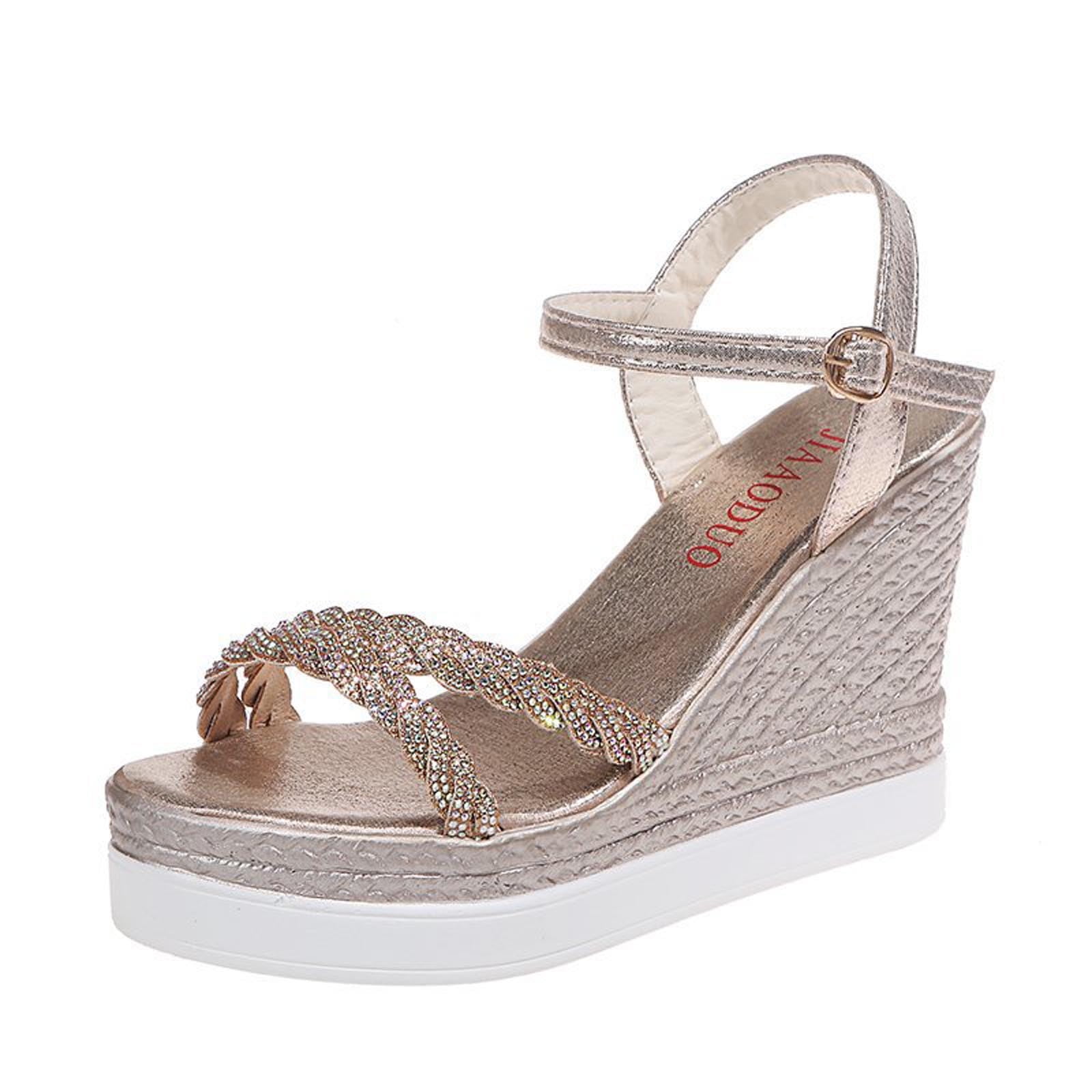 Rhinestone Platform Work Sandals For Women Office Wedge Slide Sandals Casual Comfort Wedge