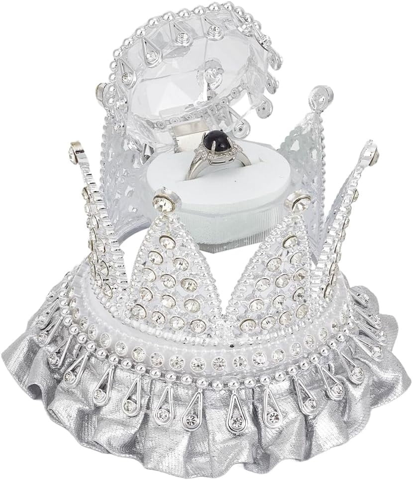 Rhinestone Ring Boxes Silver Crown Jewelry Box Crystal Ring Organizer ...