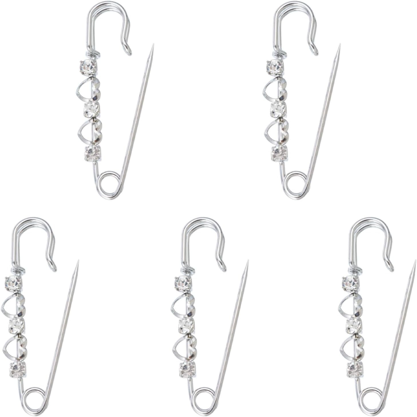 Rhinestone Safety Pins,Clear Crystal Double Heart Safety Pin Brooch ...