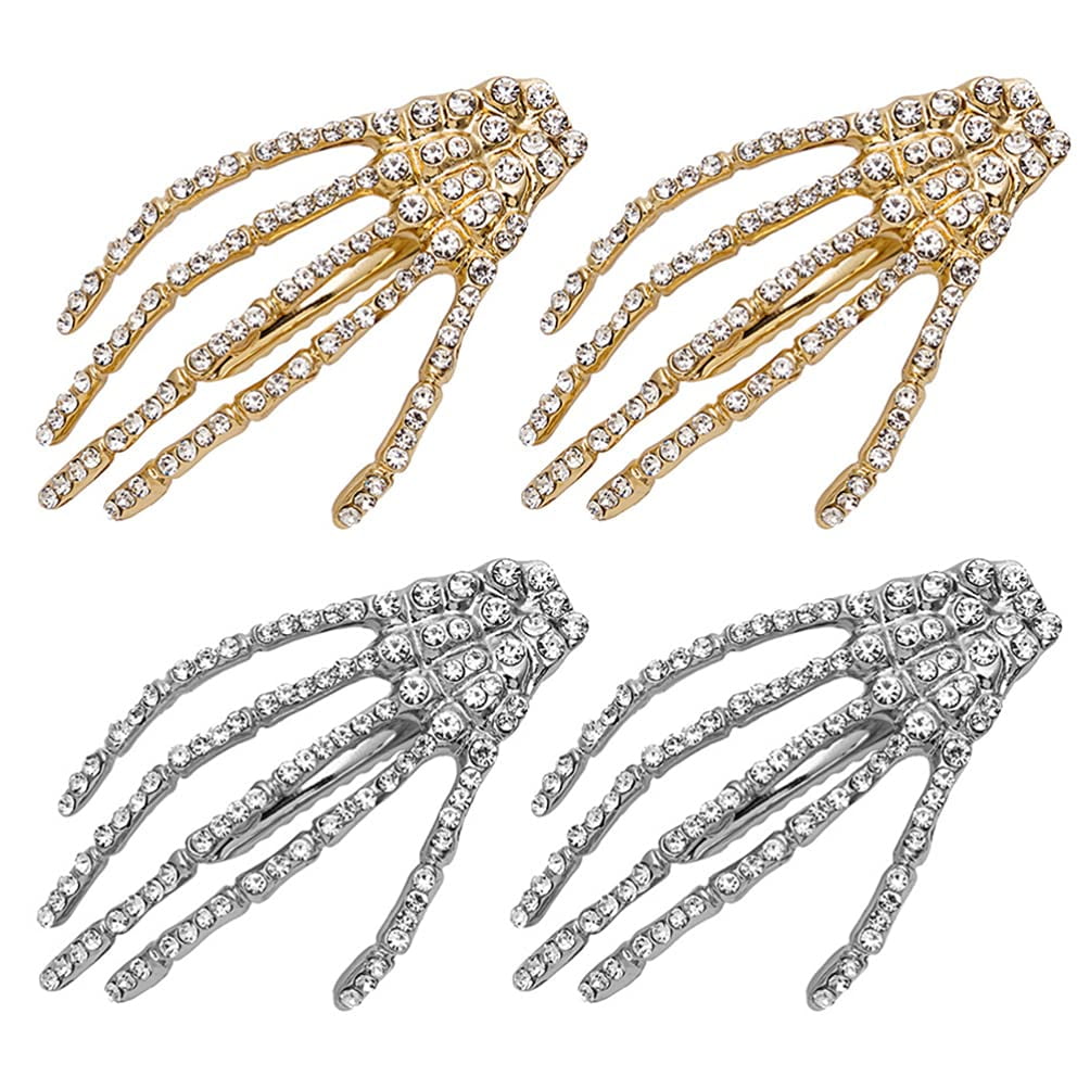 Rhinestone Skeleton Hand Hair Clips, 4Pcs Halloween Skeleton Claws ...