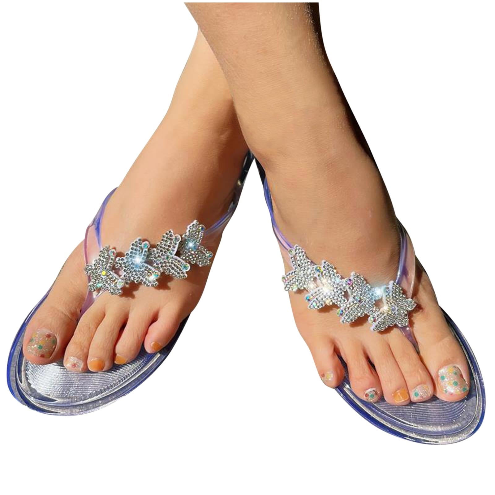 Rhinestone Slide Sandals Women Girls Dressy Low Wedge Sandal Summer ...