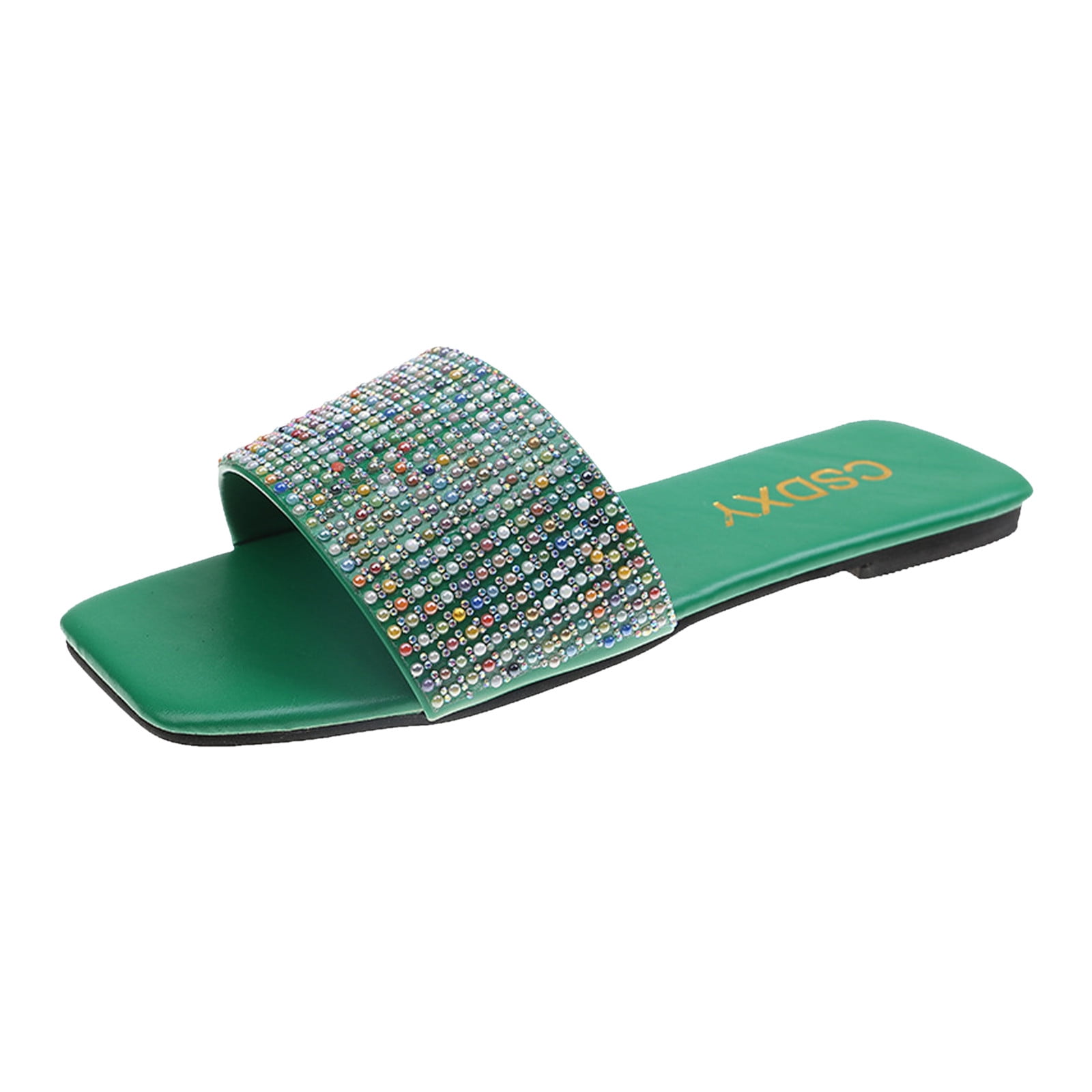 Rhinestone Slide Sandals Women Girls Dressy Low Wedge Sandal Summer ...