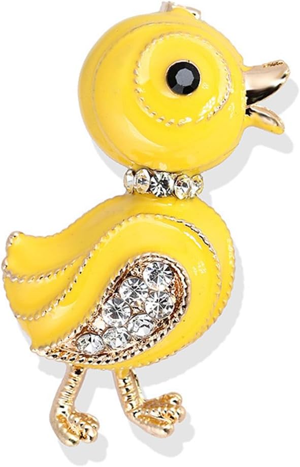 Rhinestone Small Yellow Duck Brooch Pin for Women Gold-Toned Enamel ...