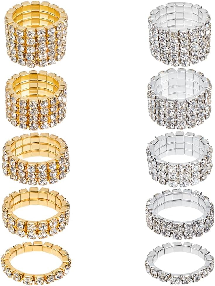 Rhinestone Stretch Rings Gold Silver Crystals Inlaid Rings Thumb Pinky ...