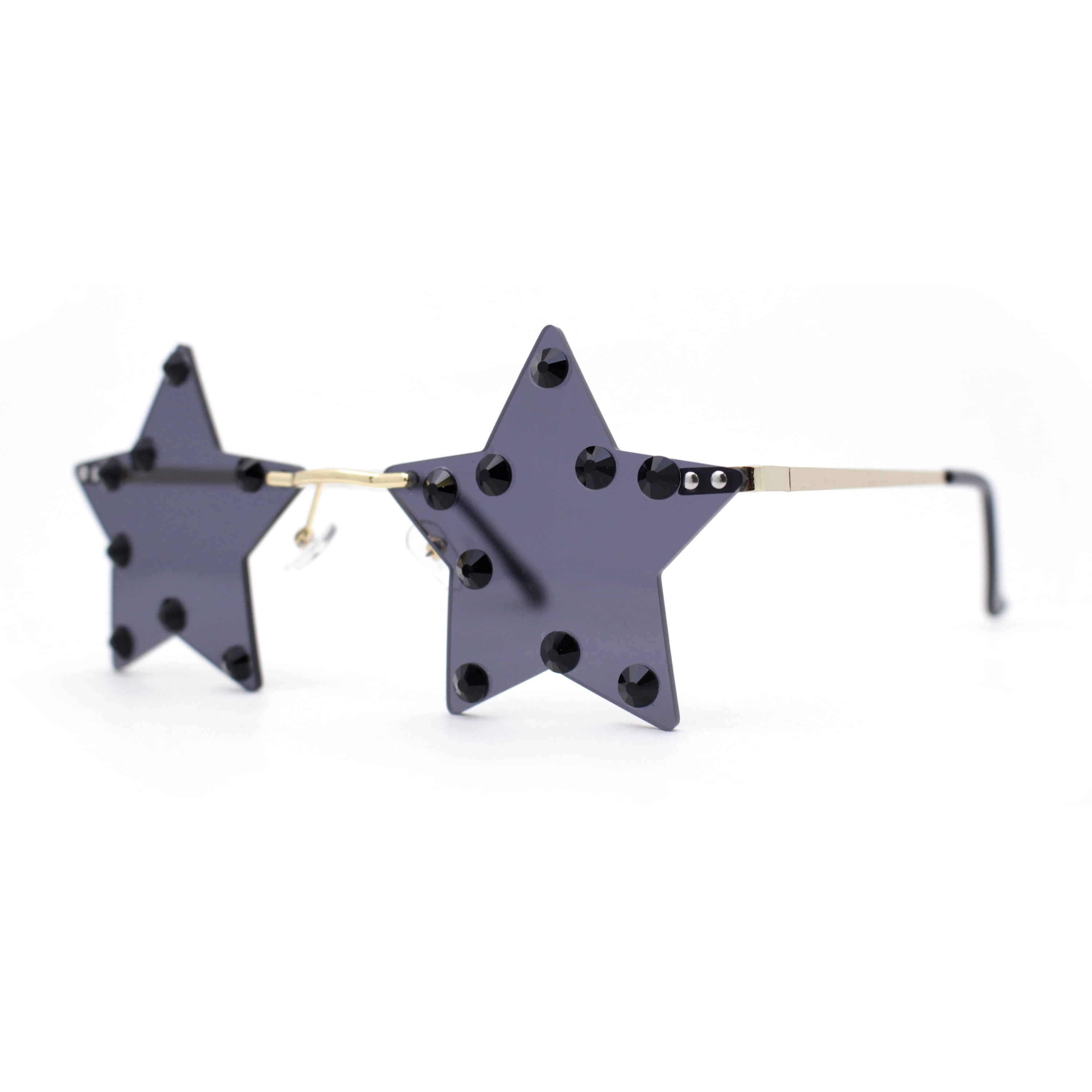 Rhinestone Studded Rimless Star Shape Hippie Color Sunglasses Gold ...