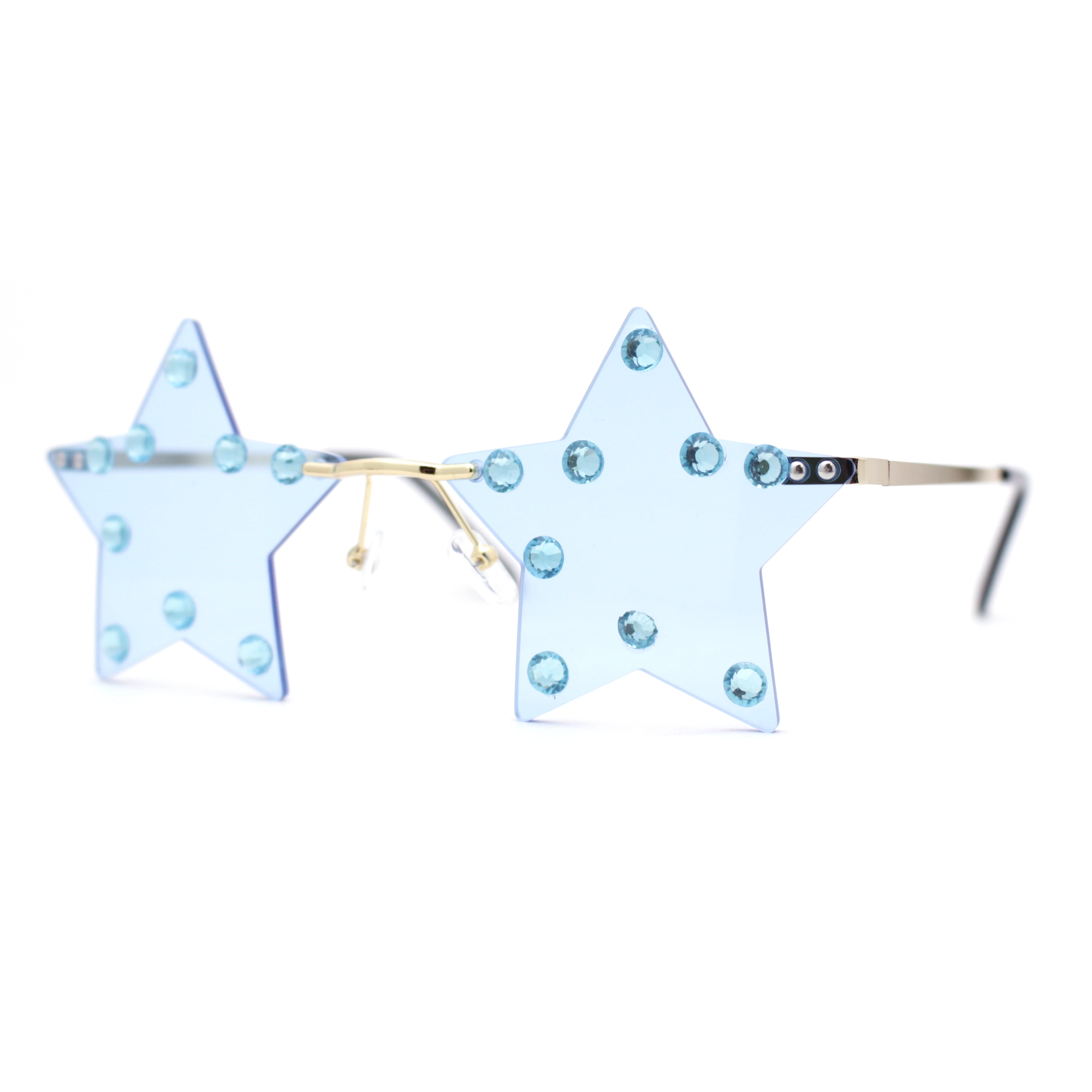 Rhinestone Studded Rimless Star Shape Hippie Color Sunglasses Gold ...