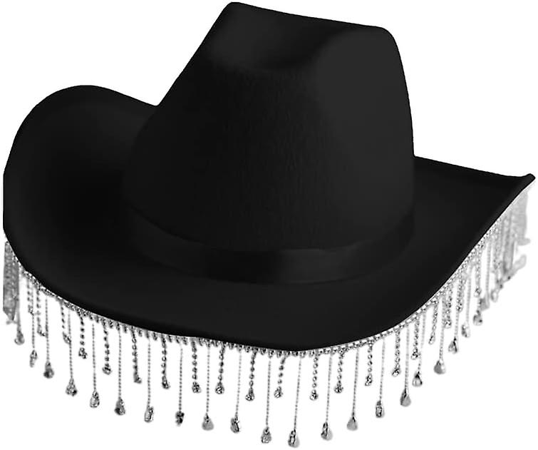 Rhinestone Tassel Fedora Hat: Lightweight Western Style, Black ...