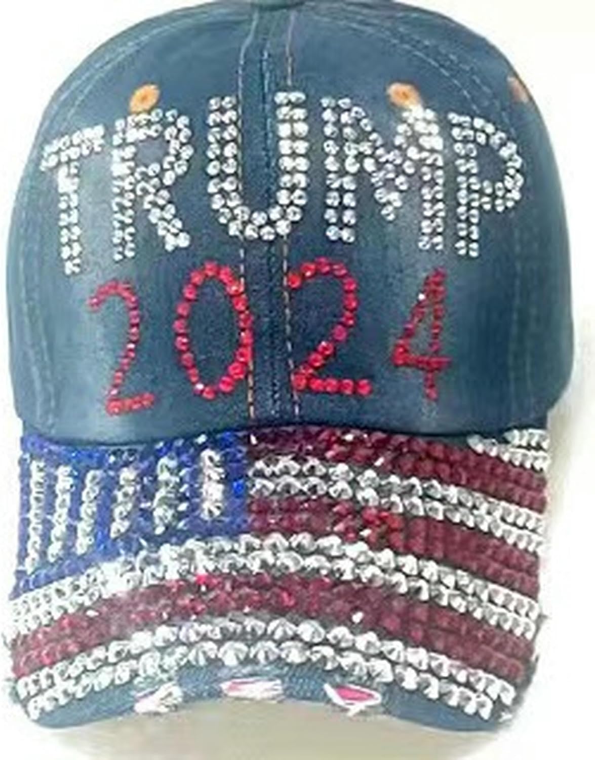 Rhinestone Trump 2024 Hat, American Flag Bling Hat, Denim Baseball Cap ...