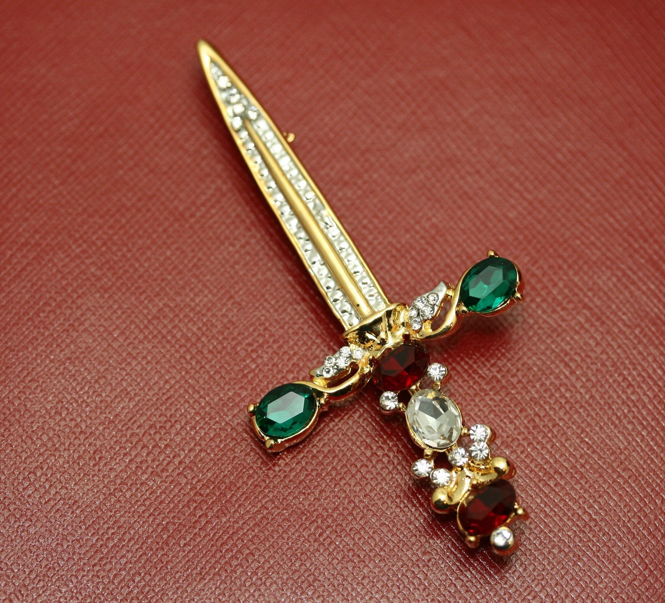 Rhinestone Vintage Sword Brooch, Christine Religious Sword Pin Sword ...