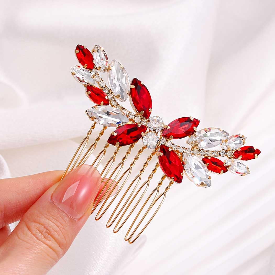 Rhinestone Wedding Hair Comb Red Bridal Hair Pieces Leaf Crystal Side ...