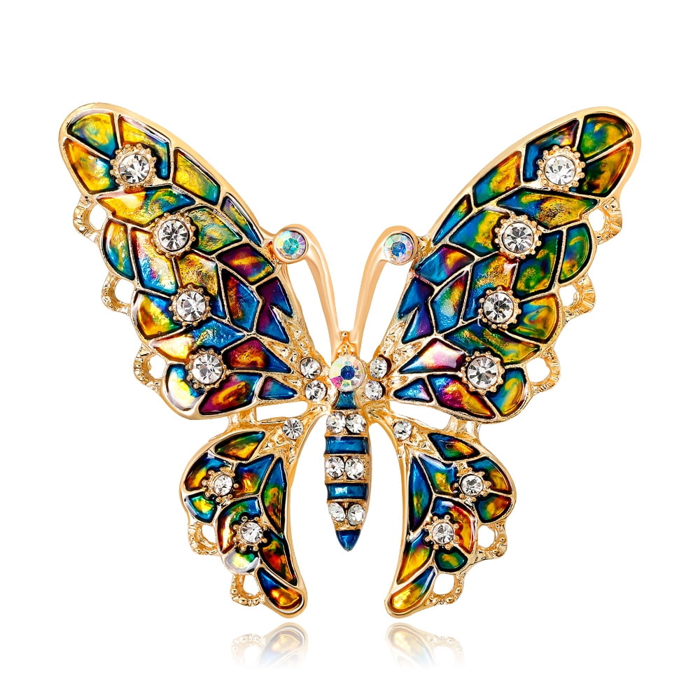 Rhinestone brooch, high-end and versatile, colorful drop oil butterfly ...