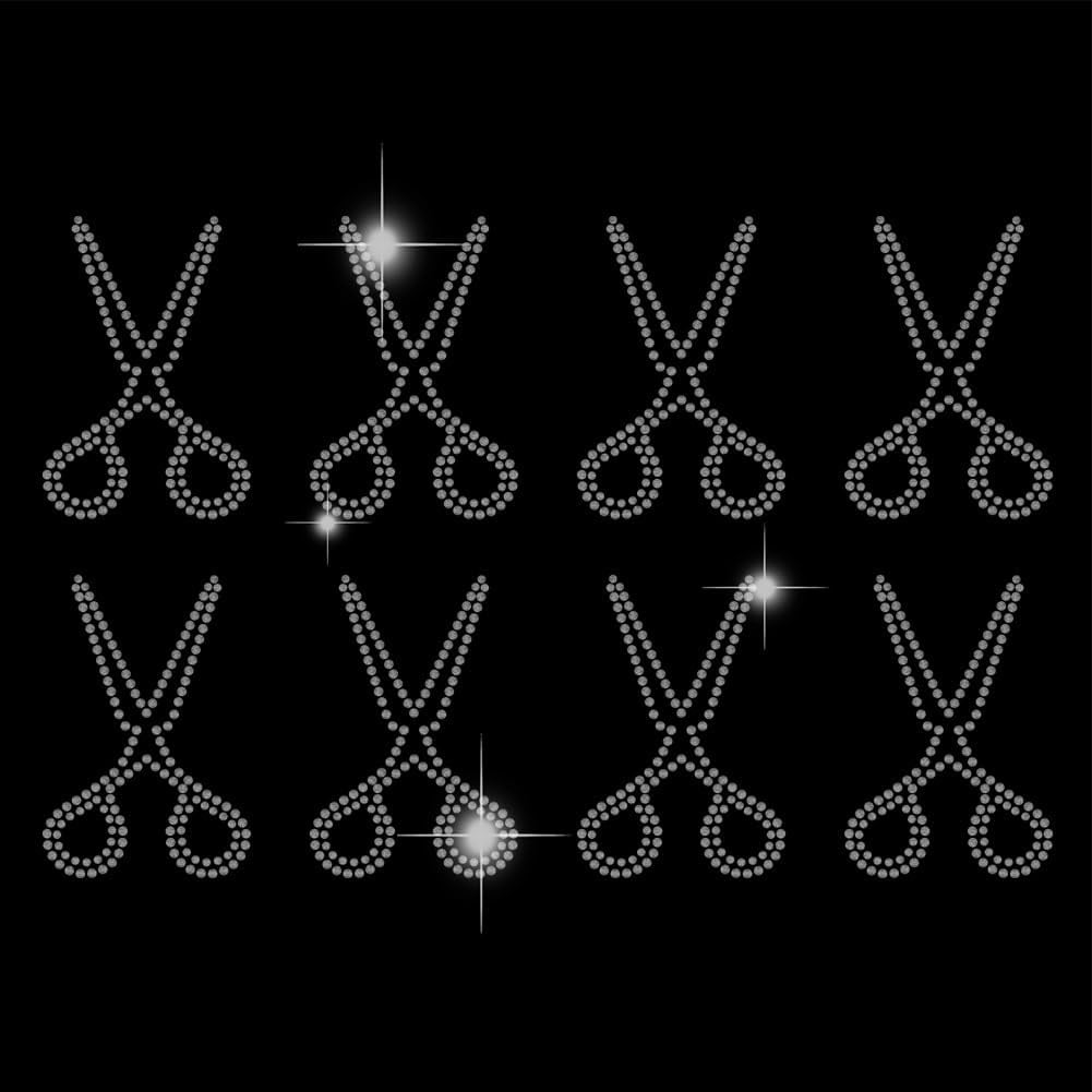 Rhinestones Iron on Transfer Set of 8 Hairstylist Scissors Crystal Heat ...
