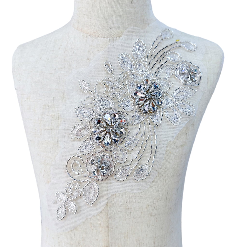 Rhinestones Lace Applique Sew on 3D Flower Appliques for Clothes Dress ...