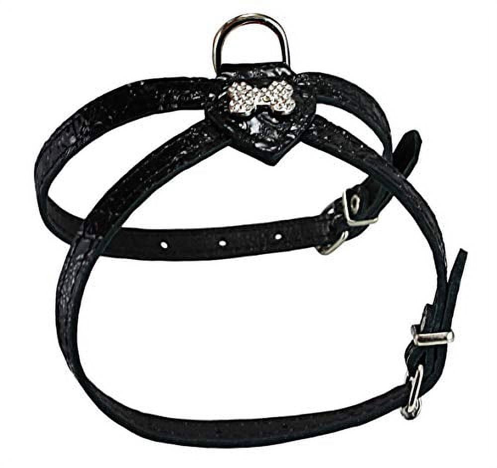 Rhinestones Luxury Black Leather Dog Harness for Toy Breeds with ...