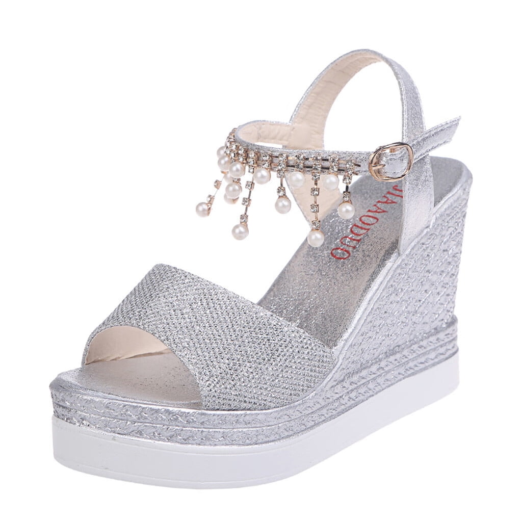 Rhinestones Slope heel Sandals for Women Ladies Fashion Wedges ...