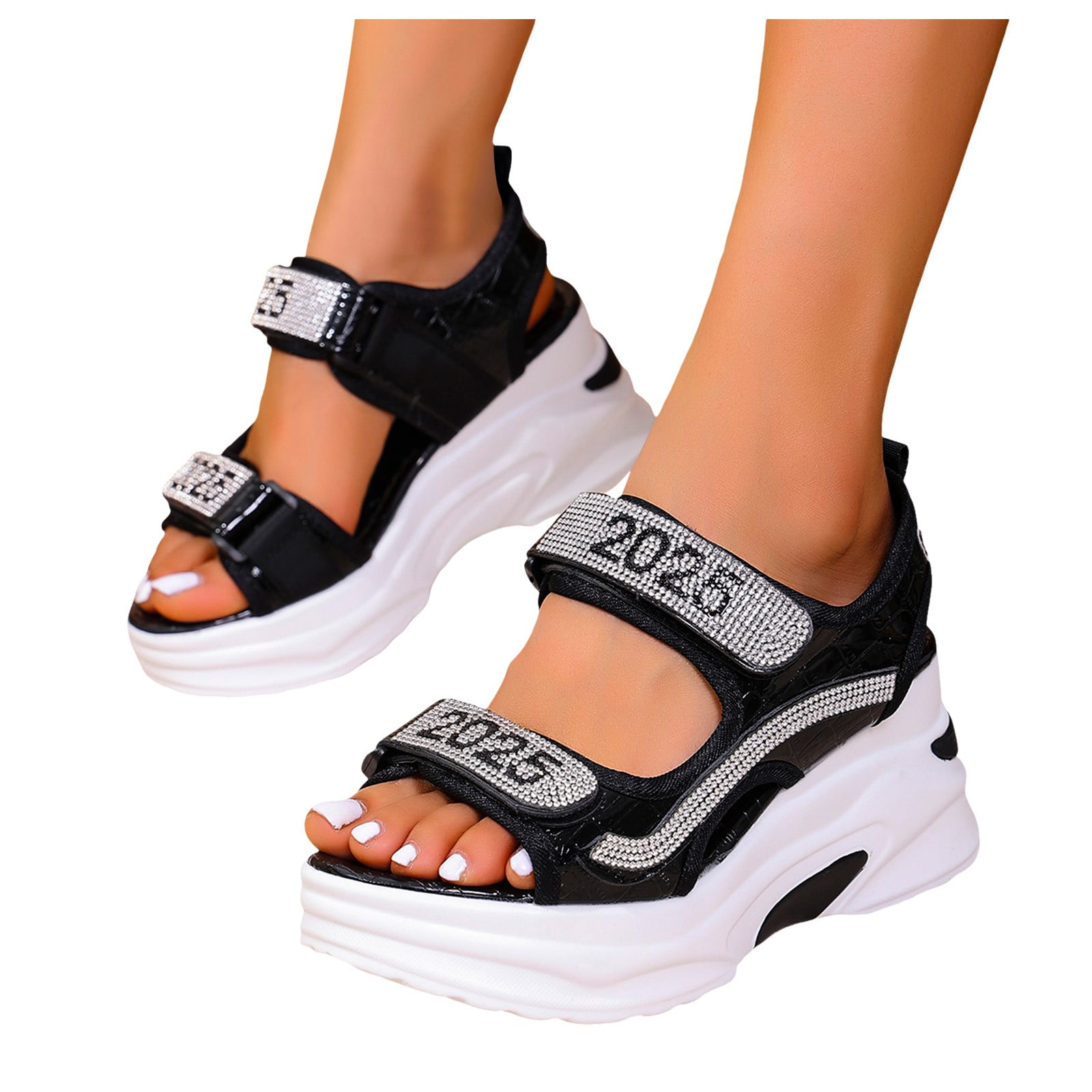 Rhinestones Walking Sandals for Women 2025 Outdoor Sports Platform ...