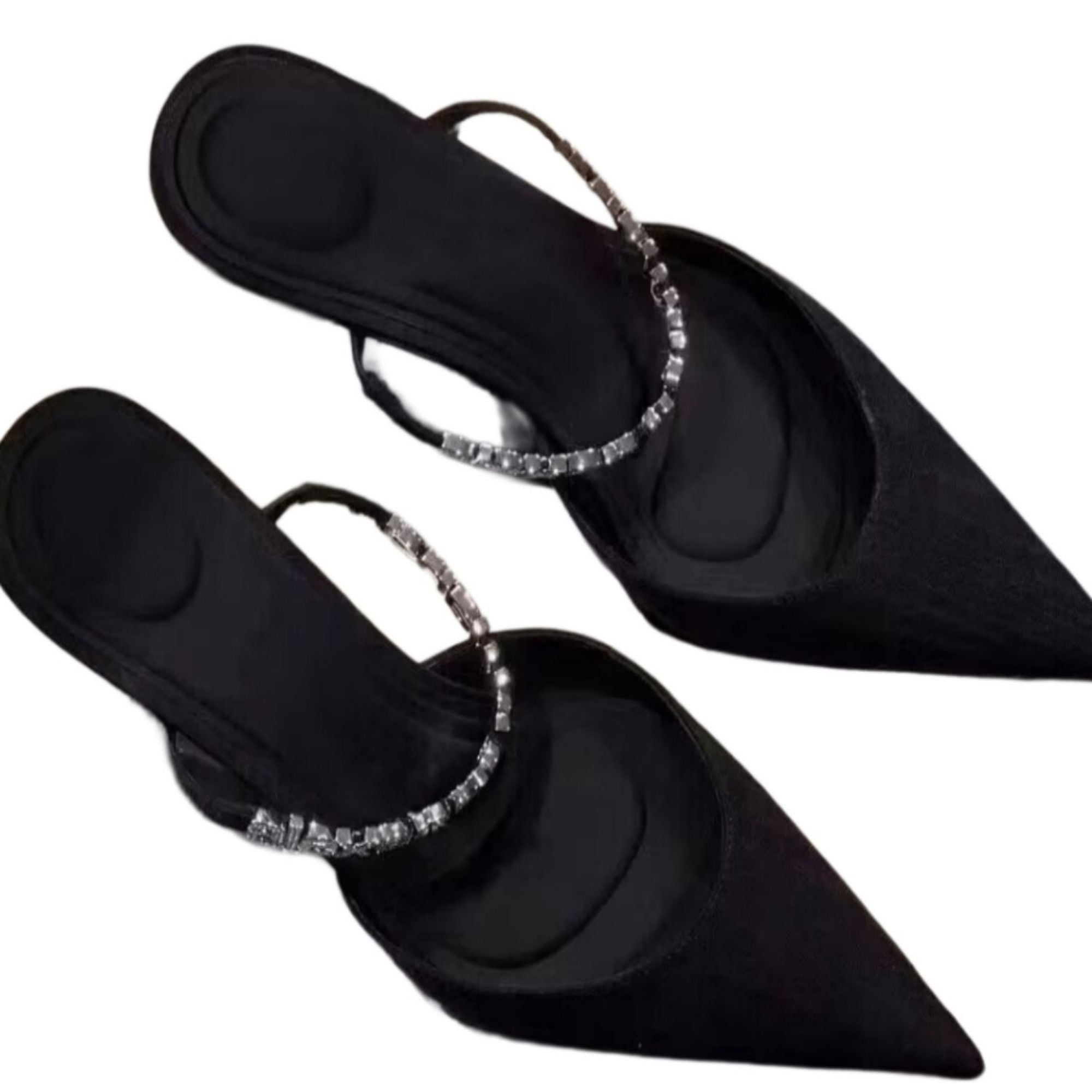 Rhinestones, letters, pointed toes, high heels, half slippers, outer ...