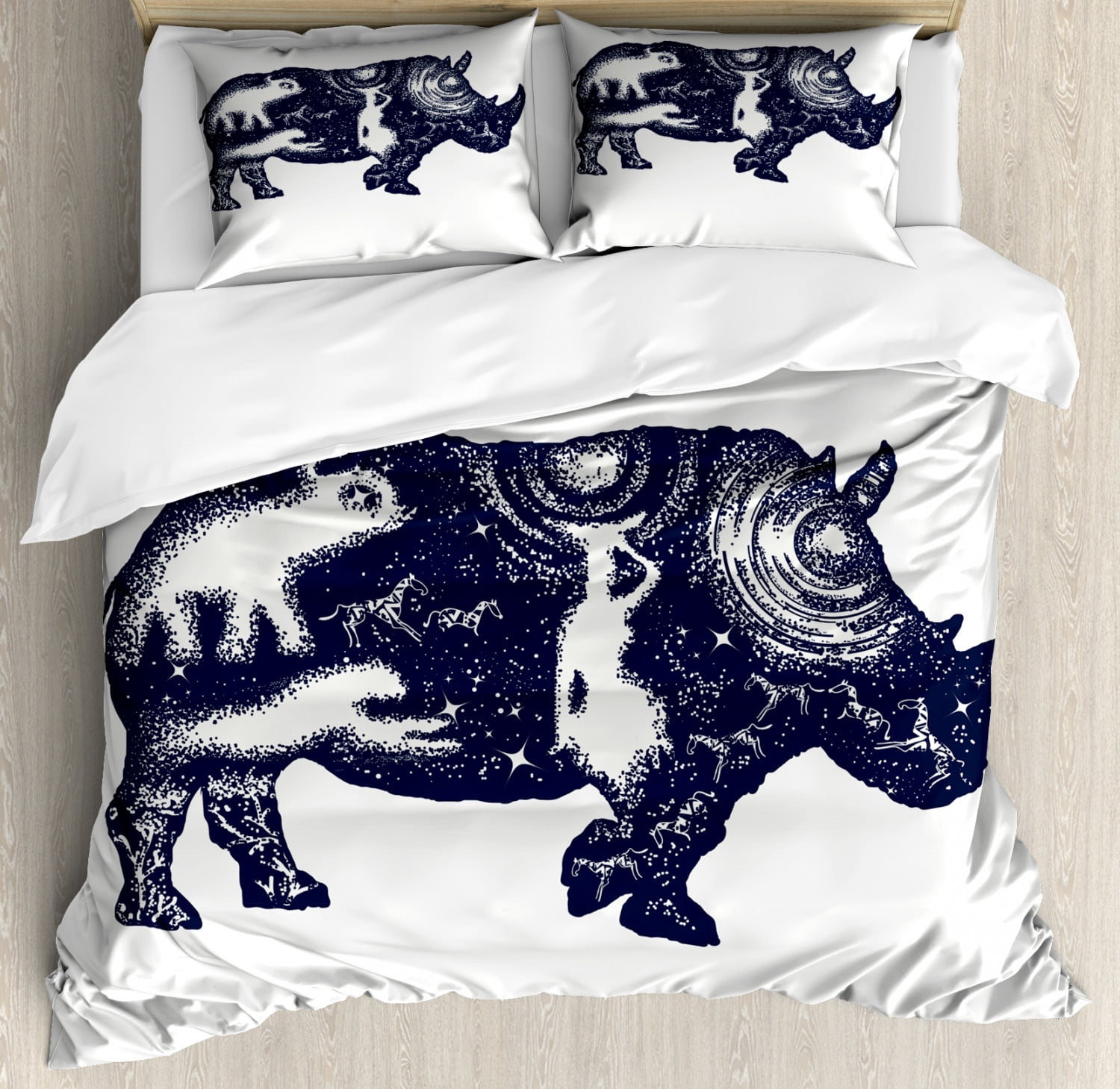 Rhino Duvet Cover Set Queen Size, Artwork of a Woman and Various Motifs ...