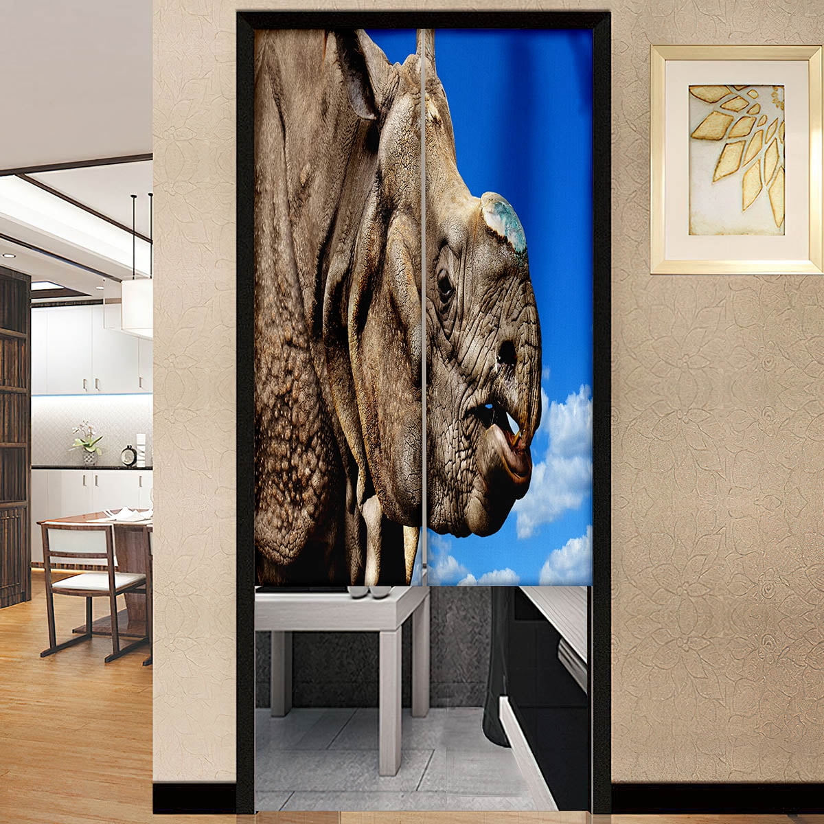 Rhino Girl Sunset Door Curtain Linen Household Kitchen No Punching ...