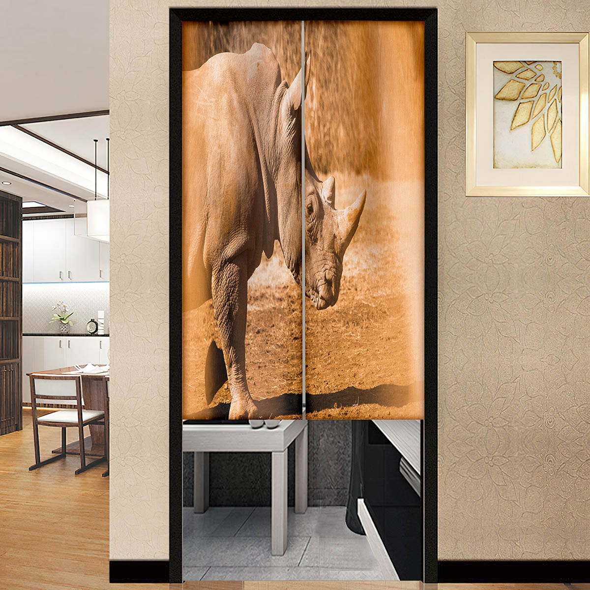 Rhino Girl Sunset Door Curtain Linen Household Kitchen No Punching ...