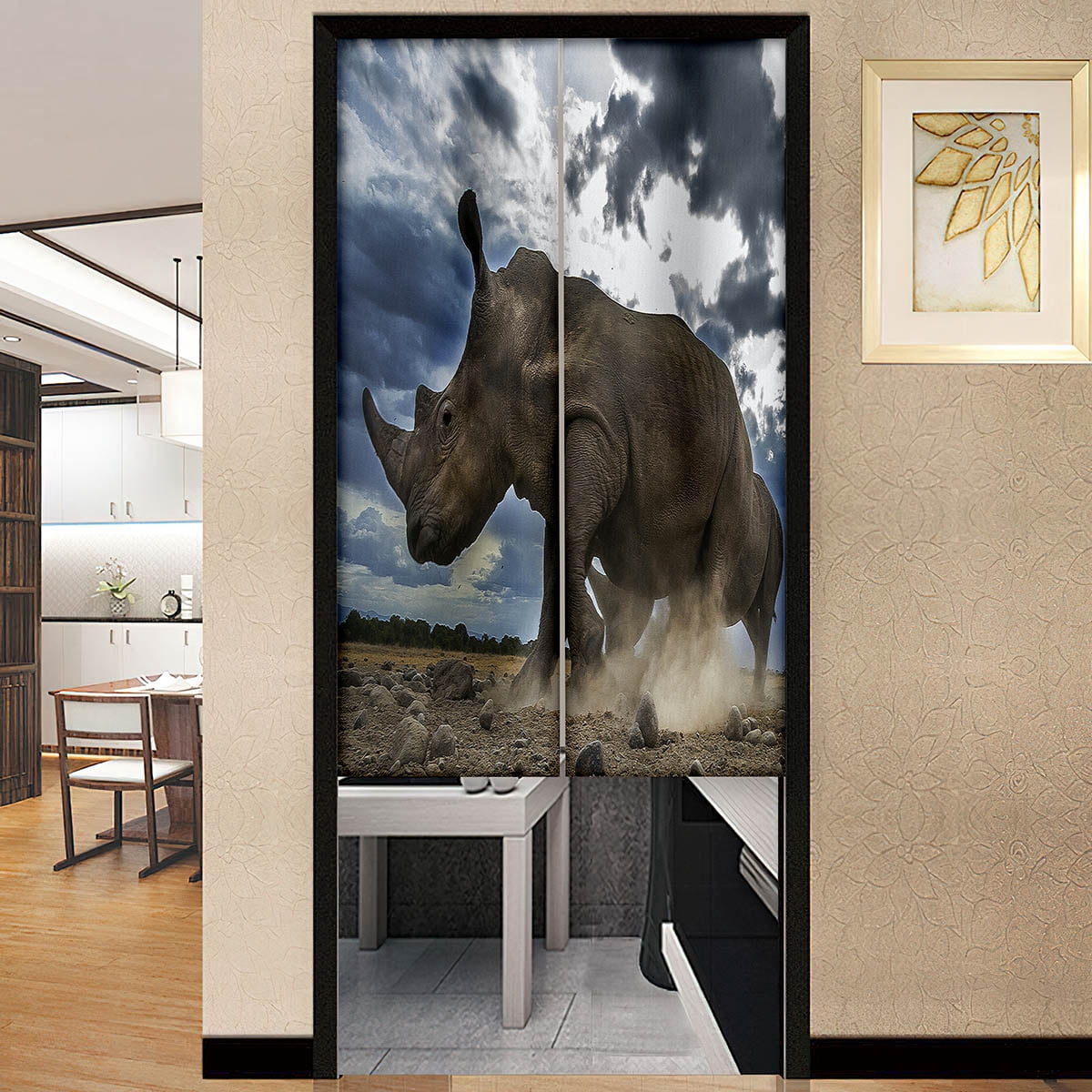 Rhino Girl Sunset Door Curtain Linen Household Kitchen No Punching ...