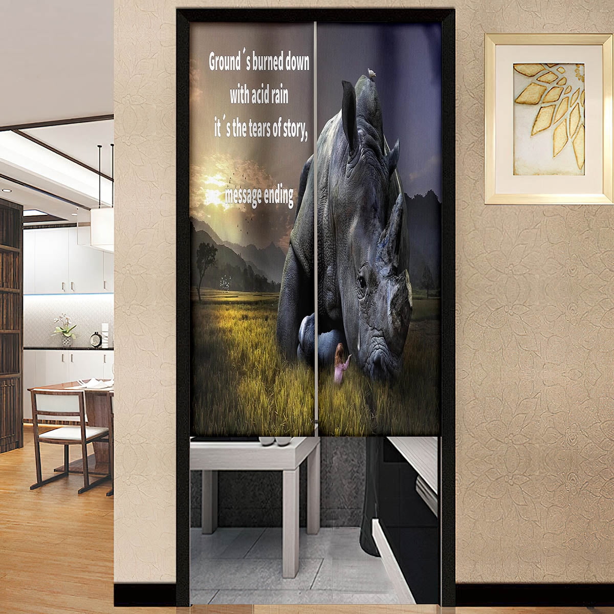 Rhino Girl Sunset Door Curtain Linen Household Kitchen No Punching ...