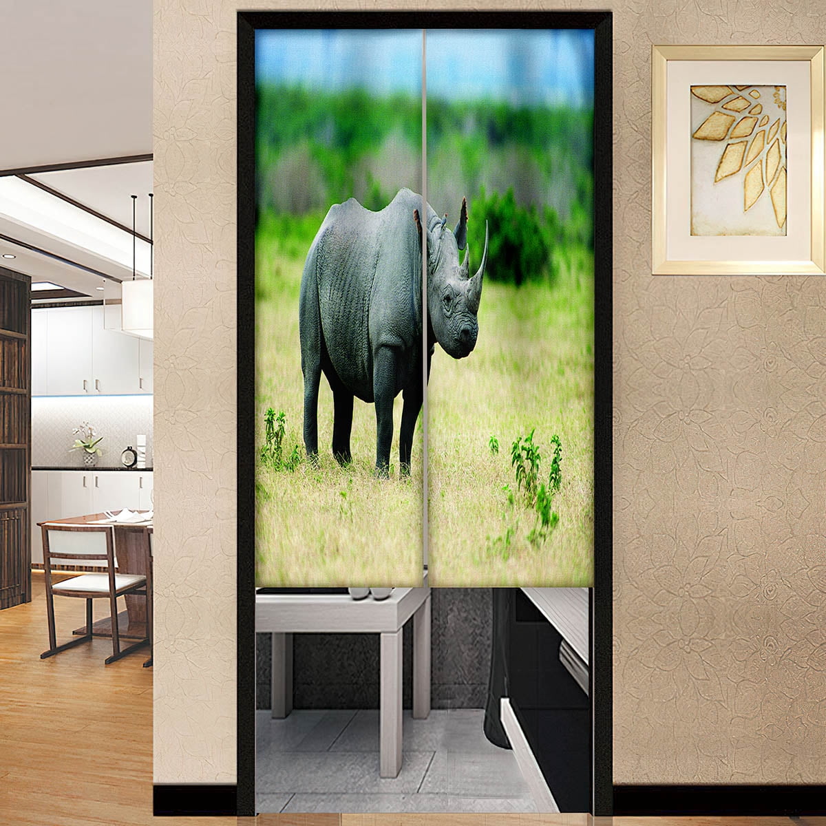 Rhino Girl Sunset Door Curtain Linen Household Kitchen No Punching ...