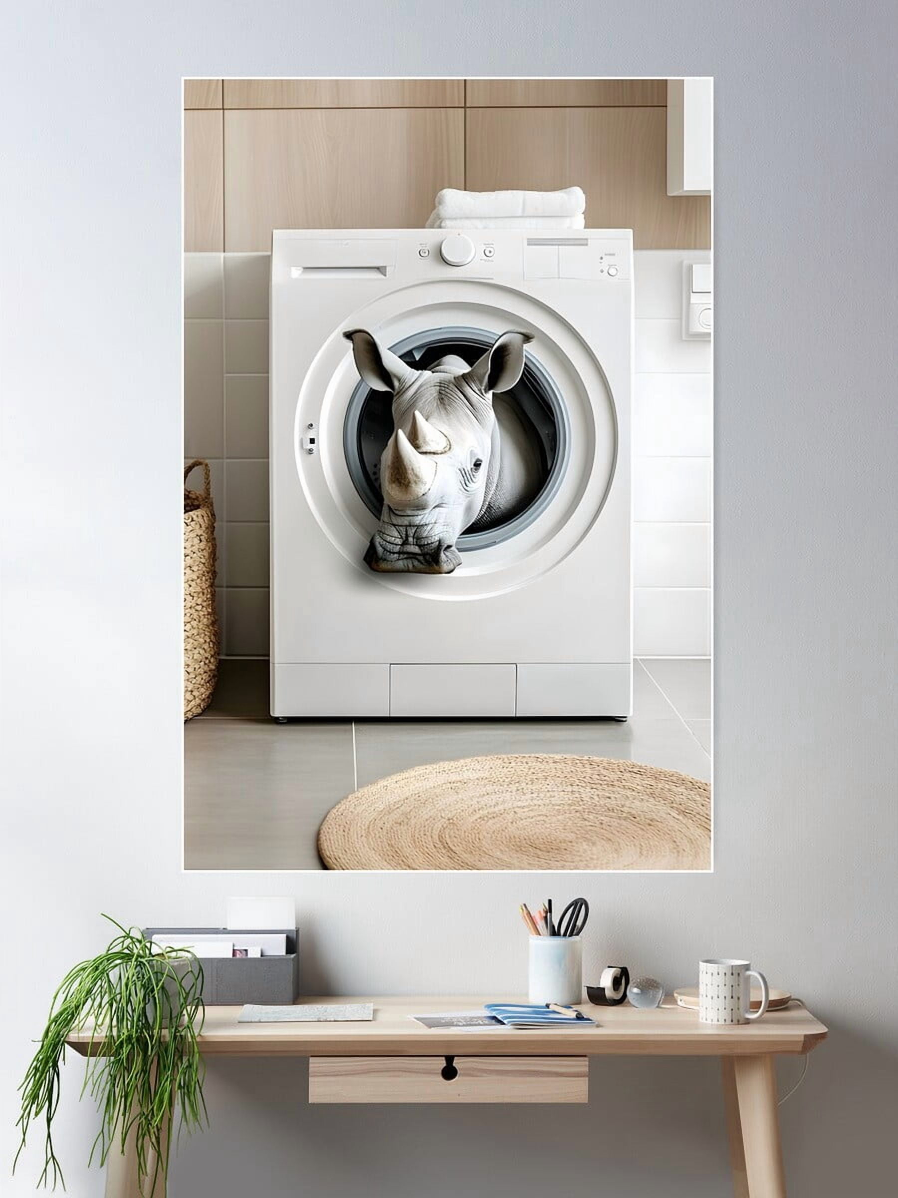 Rhino In A Washing Machine Funny Bathroom Art Poster Wall Art Modern ...