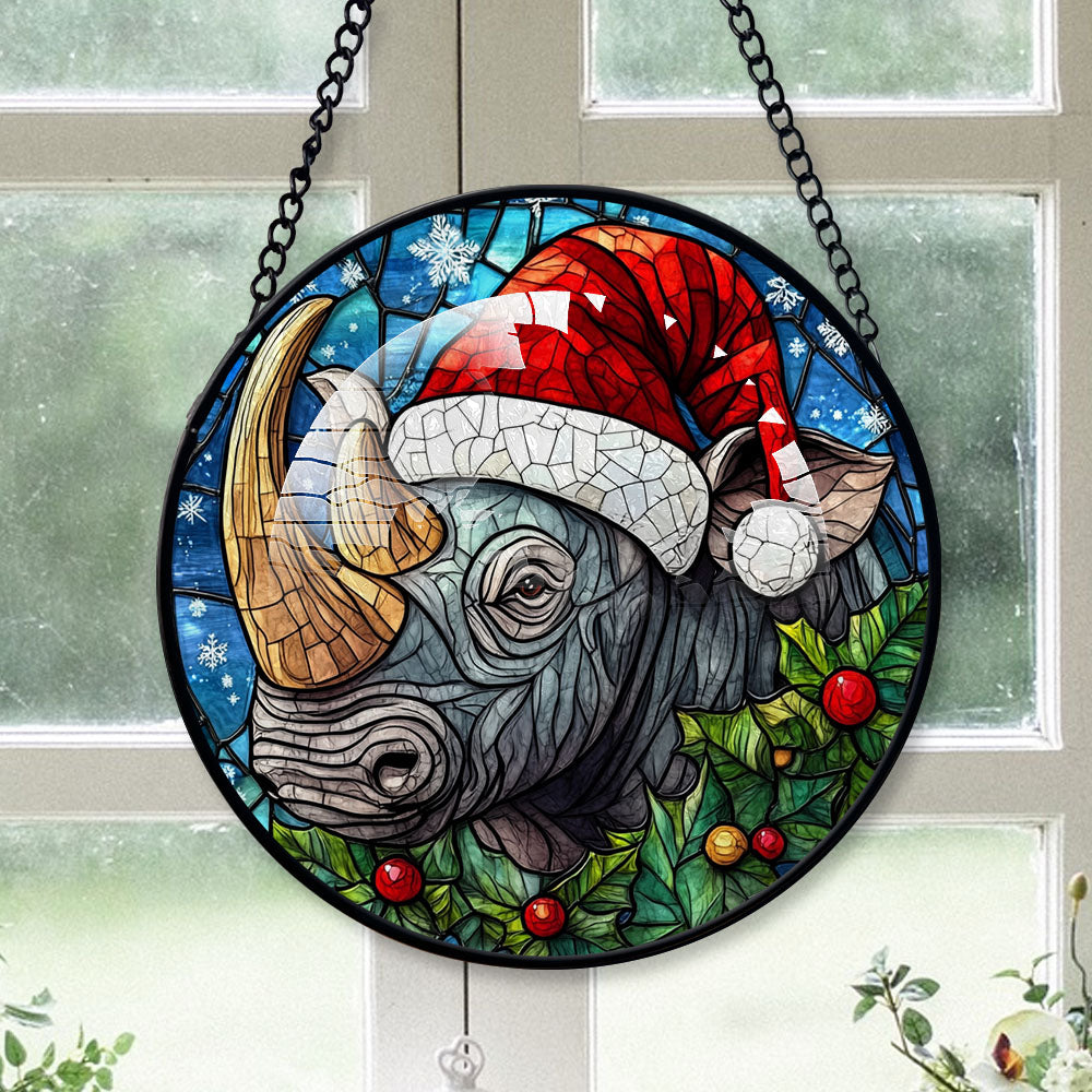 Rhino Ornament Christmas 2025, Rhino Stained Glass Window Hanging ...