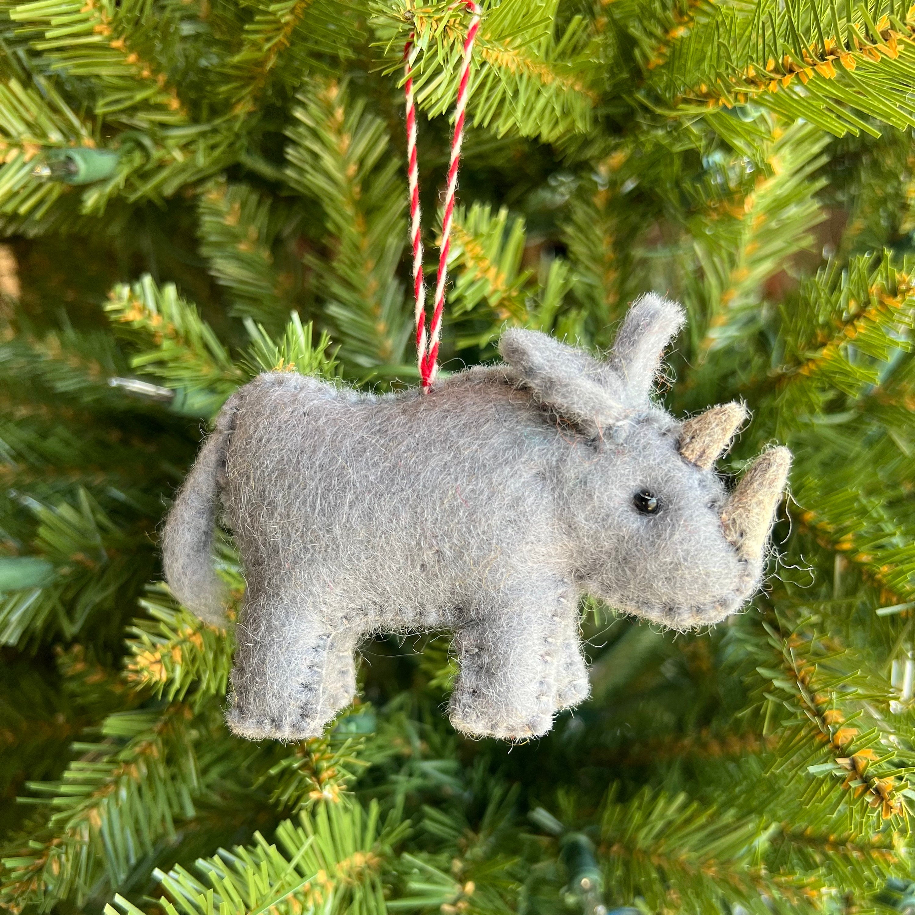 Rhino Ornament - Cute Felt Wool Fair Trade Christmas Decor Handmade in ...