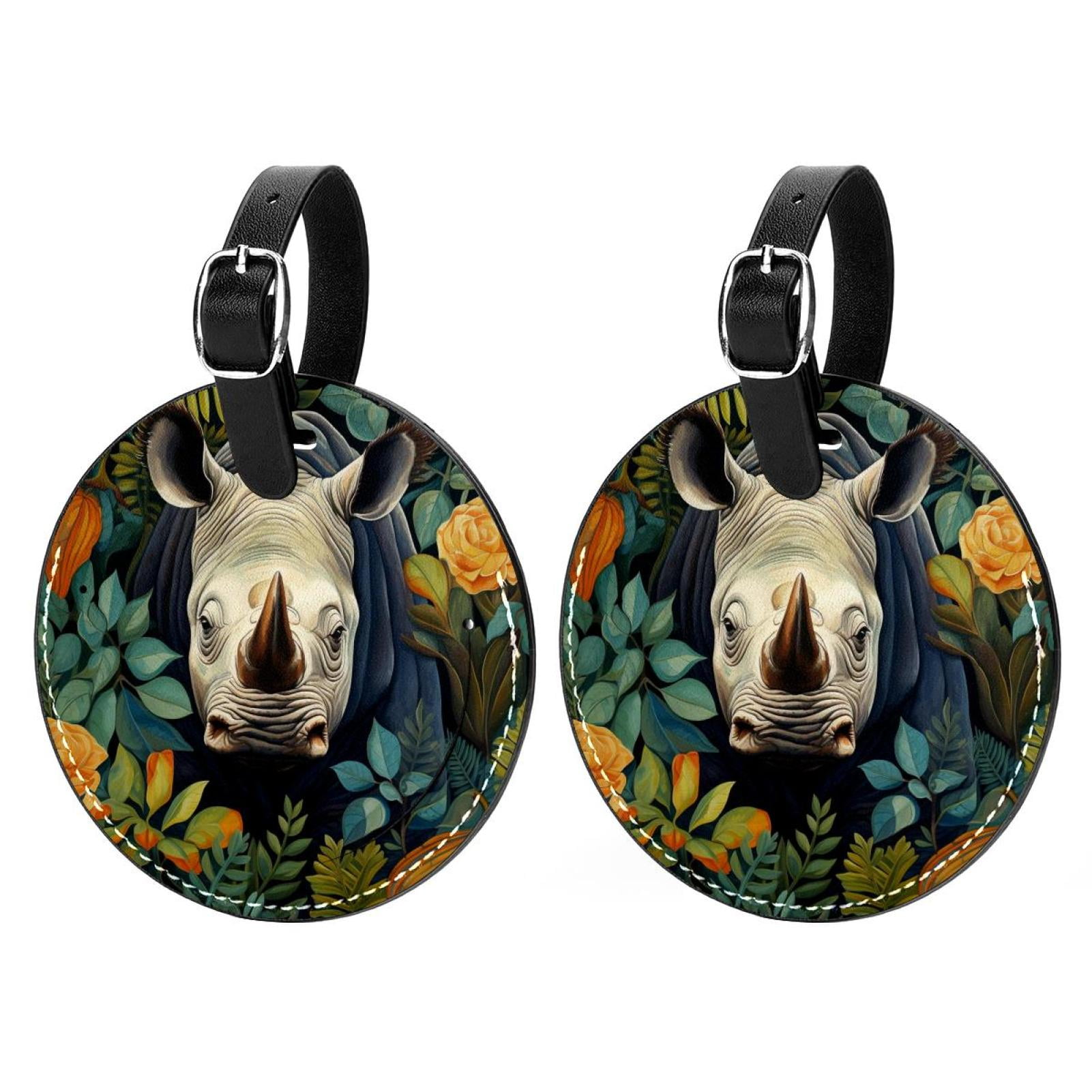 Rhino PU Leather Luggage Tags Set - Personalized Handbag Tag for Quick ...