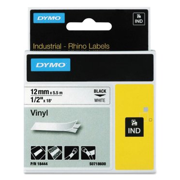 DYMO Rhino Permanent Vinyl Industrial Label Tape, 1/2" x 18 ft, White/Black Print - Walmart.com