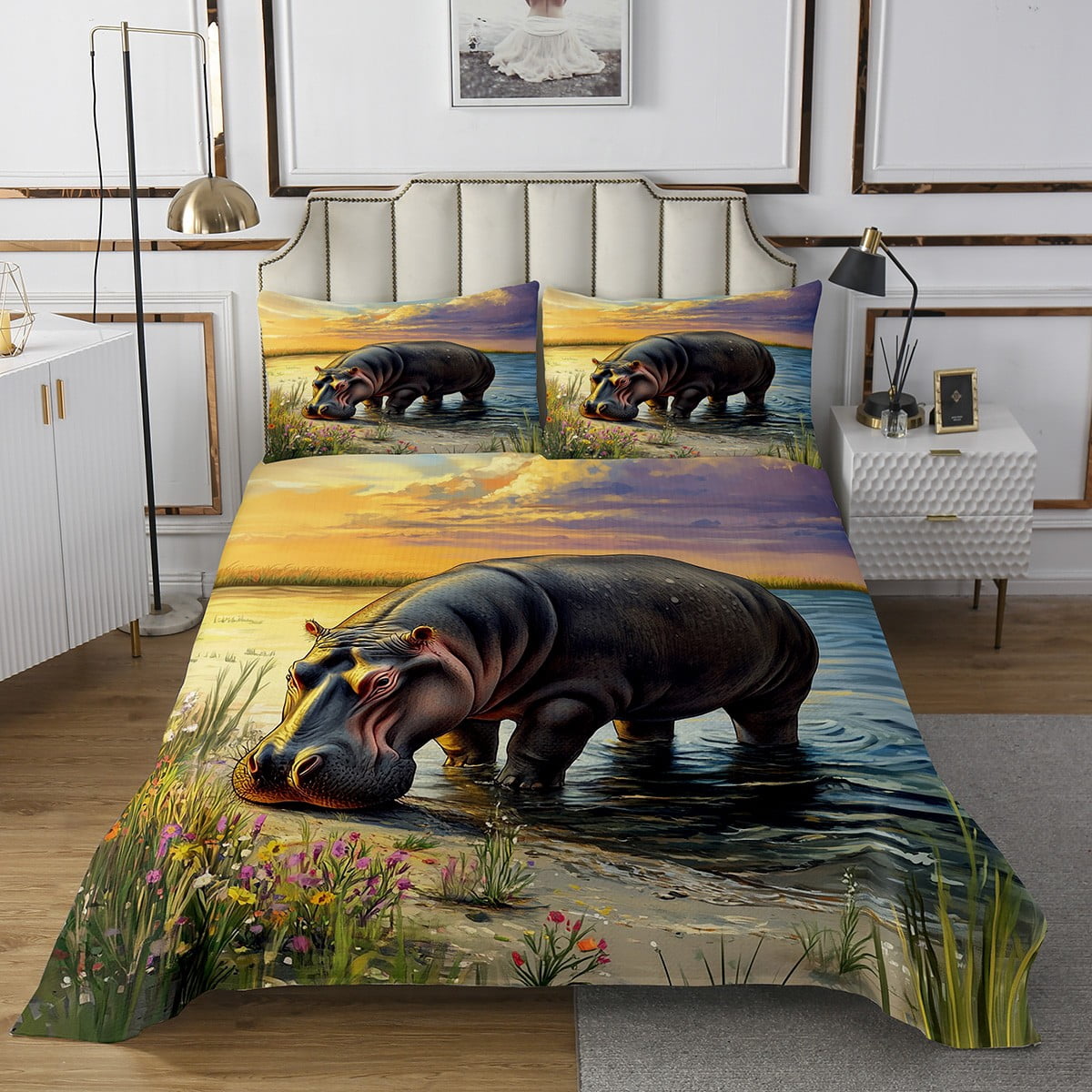Rhino Quilt Set Queen Safari Rhino Wildlife Coverlet Set Coastal Animla ...