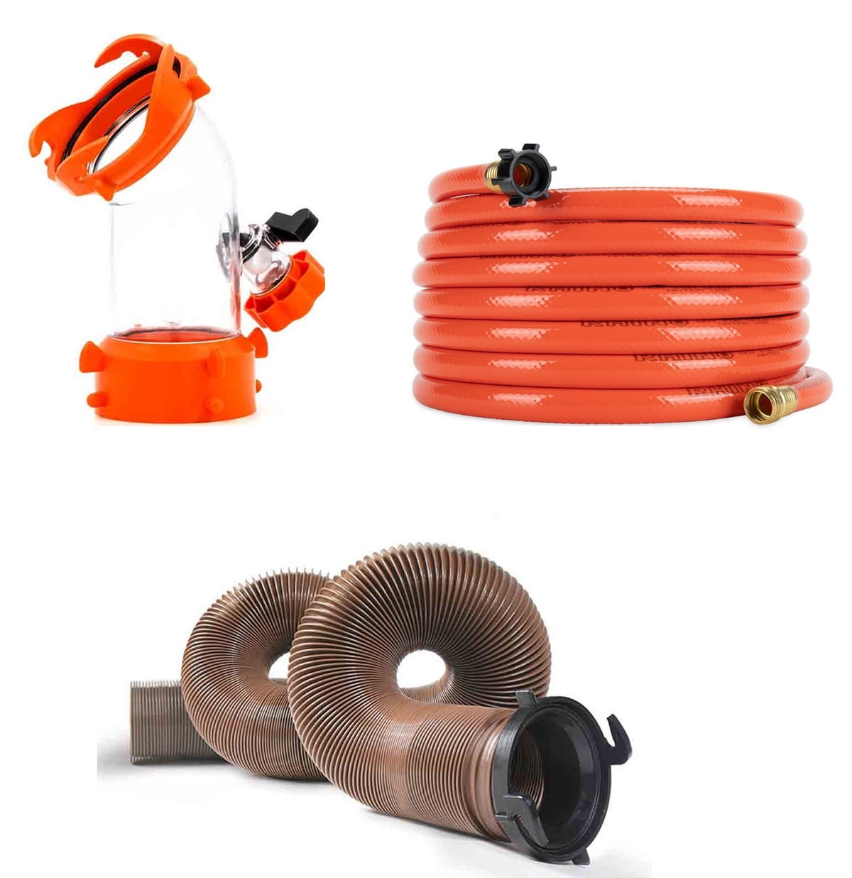 Rhino RV Sewer Hose Kit with Clear Adapter, 25 ft, Orange, Durable PVC ...