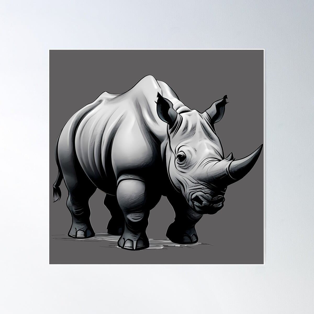 Rhino Stylized Family Rhinoceros Print Poster Wall Art, Modern Wall ...