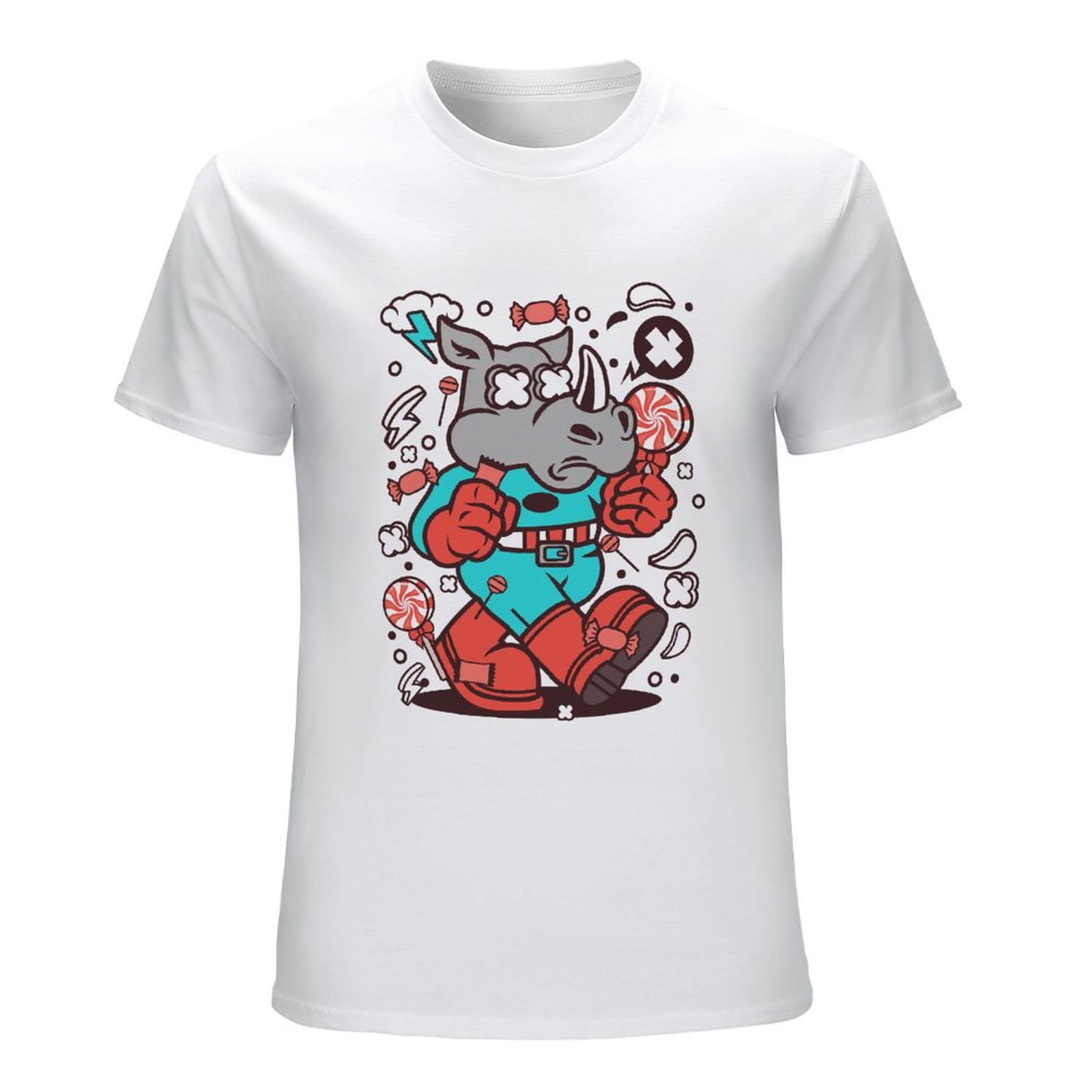Rhino Super Candy Vintage T-shirt Mens Cotton Classic Crewneck Short ...
