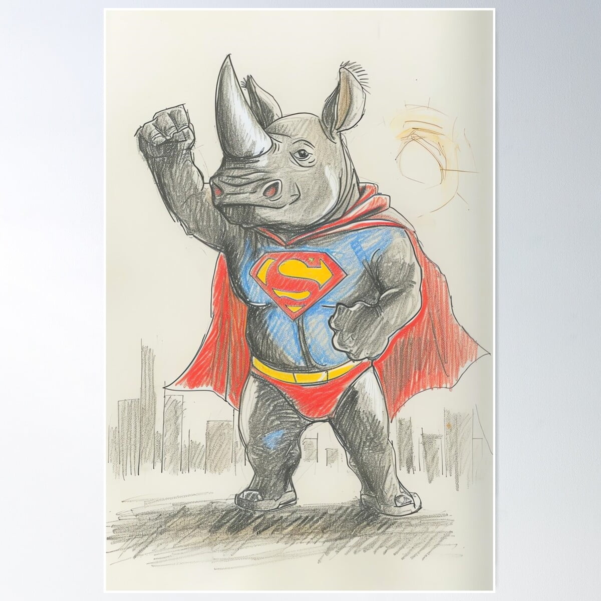 Rhino Superhero Savior Poster Wall Art, Modern Wall Decor For Living ...