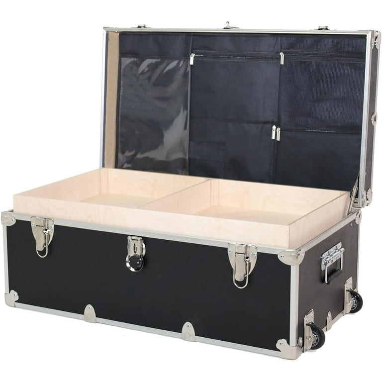 Large Storage Trunk With Wheels A Large Metal Storage Box On Wheels,