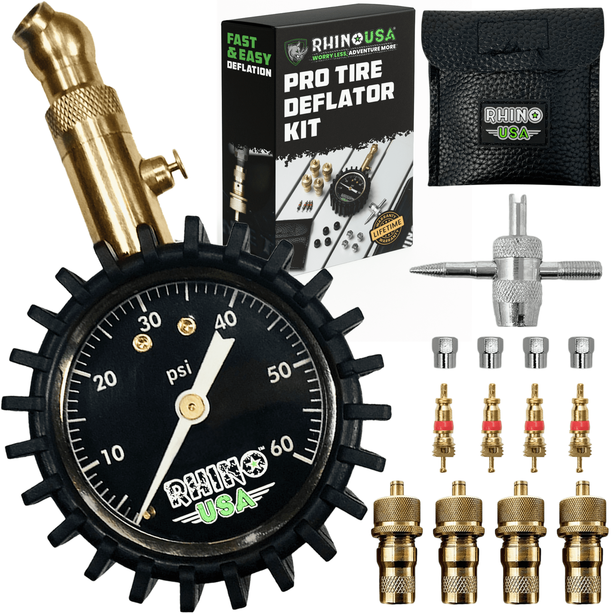 Rhino USA 0-60PSI Adjustable Tire Deflators with Gauge - Calibrated ...