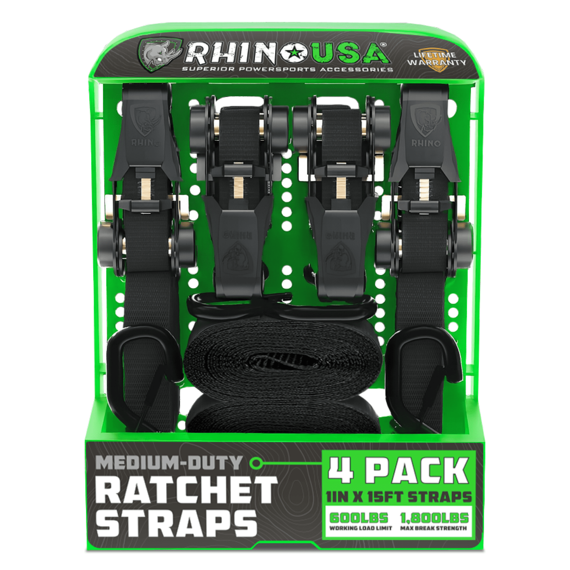 Rhino USA 1in x 15ft Medium Duty Ratchet Straps - Walmart.com