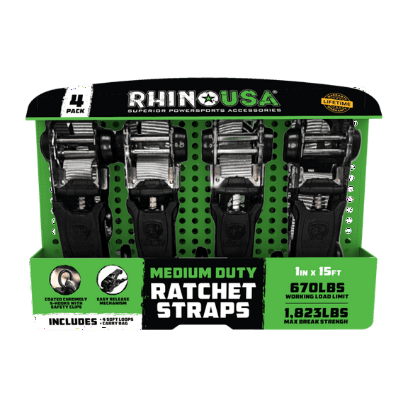 "Rhino USA 2"" x 10' Heavy-Duty Retractable Ratchet Tie Down Straps ...