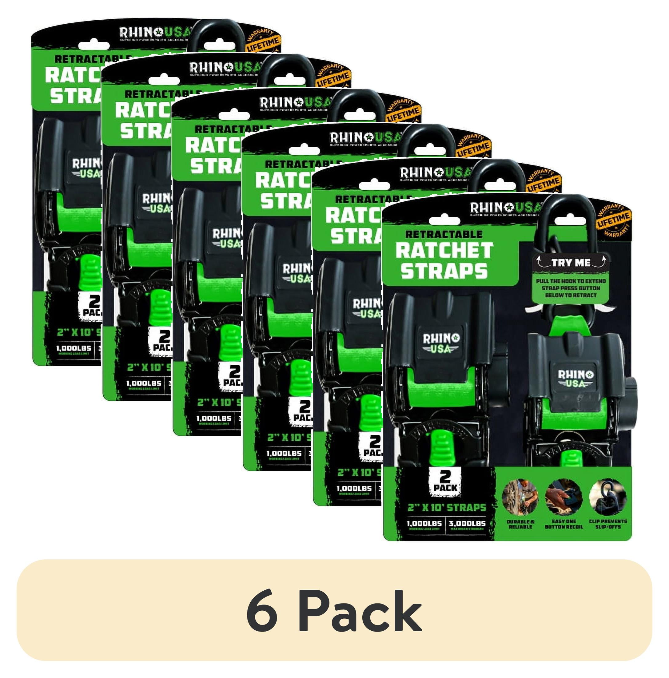(6 pack) Rhino USA 2in x 10ft Retractable Ratchet Straps, 2 Pack, 1 ...