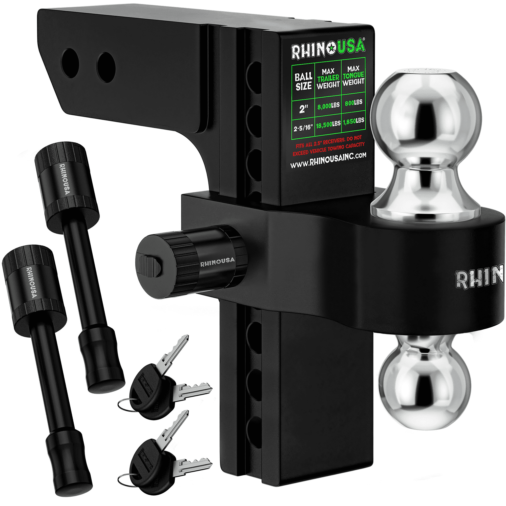 Rhino USA Adjustable Trailer Hitch (2.5-Inch Receiver) - Heavy Duty ...