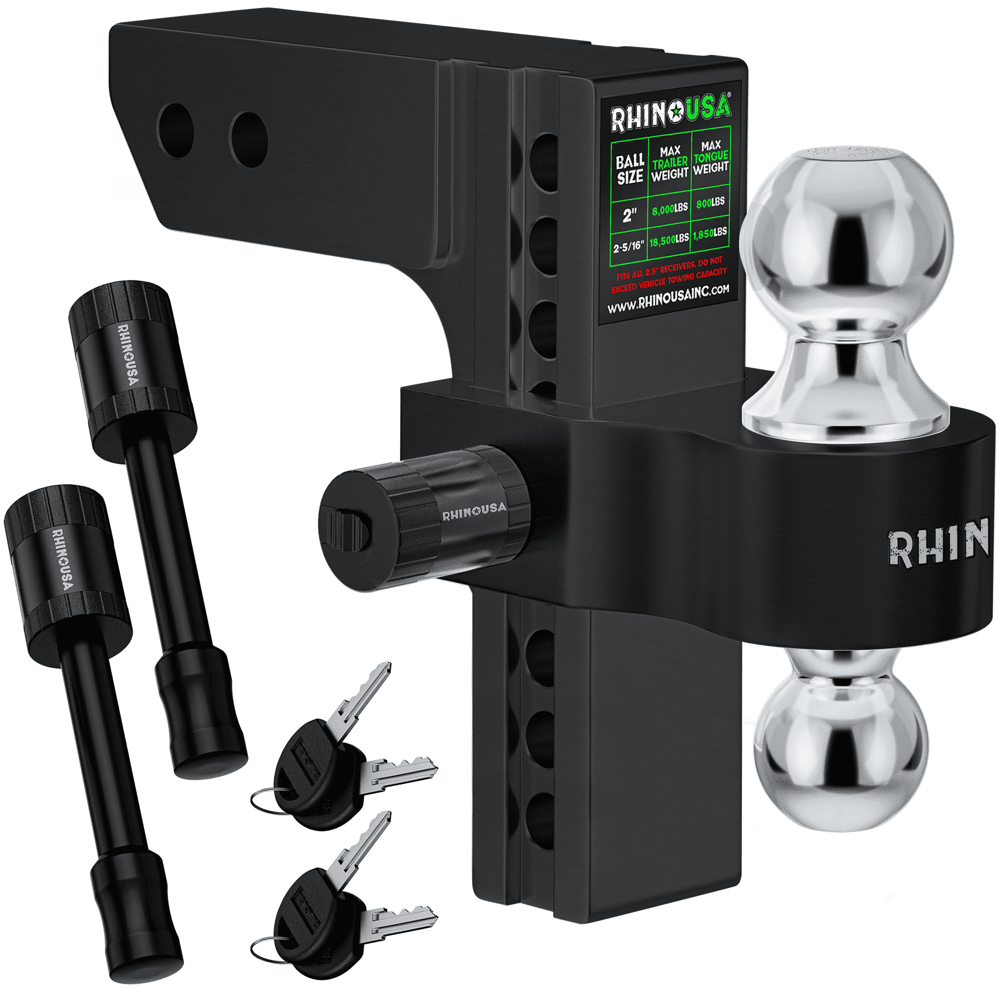 Rhino USA Adjustable Trailer Hitch (2-Inch Receiver) - Heavy Duty ...