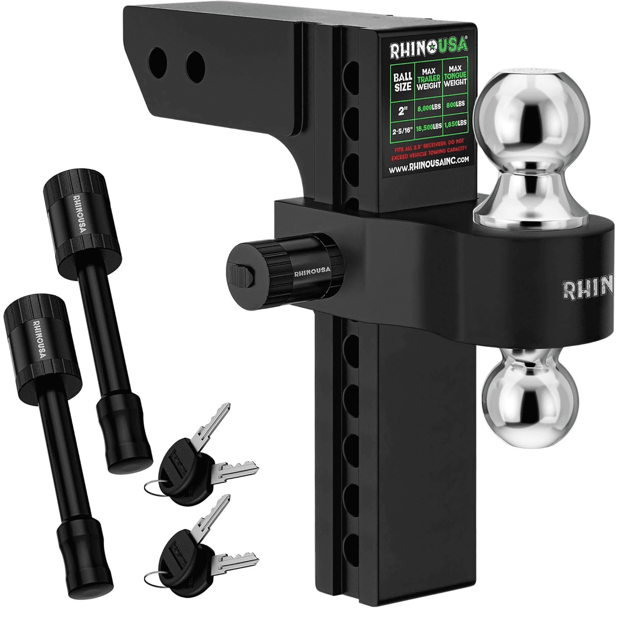 Rhino USA Adjustable Trailer Hitch (Fits 2.5-Inch Receiver)-Heavy Duty ...